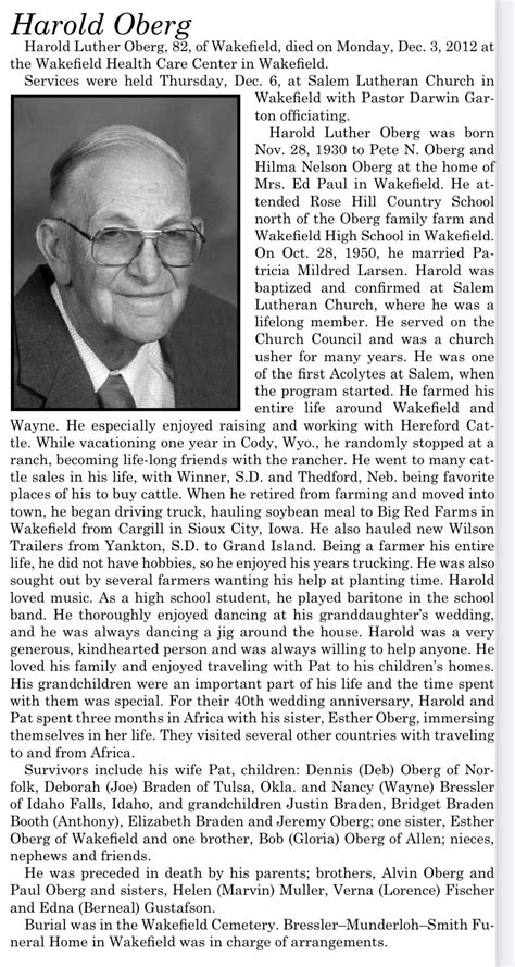 Harold Luther Oberg 1930 2012 Find A Grave Memorial