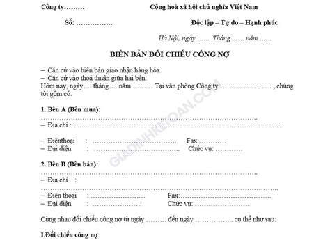 Mẫu biên bản đối chiếu công nợ mới nhất