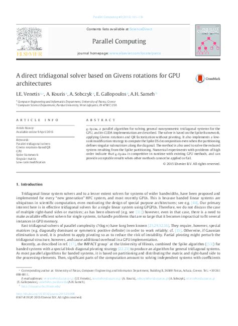 Pdf A Direct Tridiagonal Solver Based On Givens Rotations For Gpu