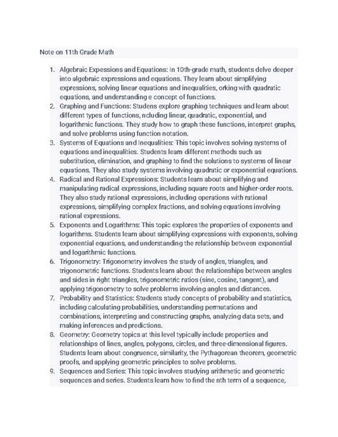 11th Grade Notes Pt Fgdf Note On 11th Grade Math Algebraic Expessions And Equations In