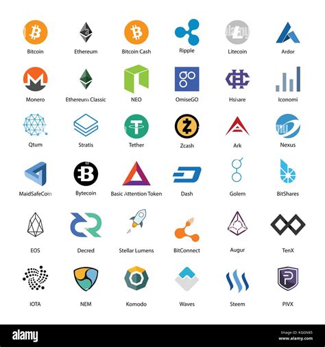 Vector Illustration Set Collection Of Crypto Currency Blockchain Flat