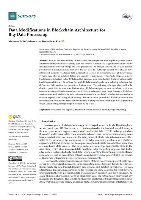 Pdf Data Modifications In Blockchain Architecture For Big Data Processing