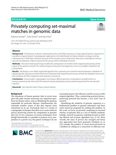 Pdf Privately Computing Set Maximal Matches In Genomic Data
