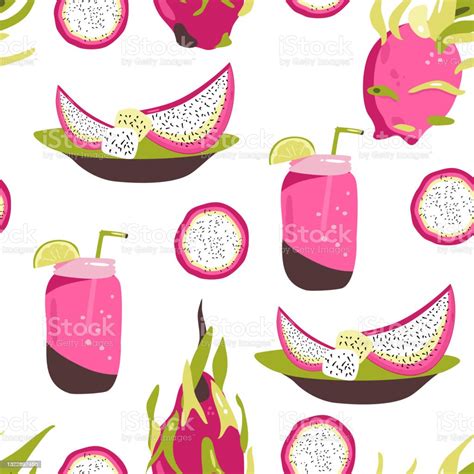피타야스 핸드 그린 매끄러운 패턴 열대 이국적인 드래곤 과일 리놀레산의 공급원 여름 신선한 스무디 칵테일 홀 푸드 반 및 조각 0명에 대한 스톡 벡터 아트 및 기타 이미지