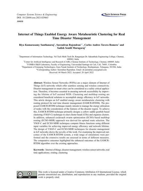 Internet Of Things Enabled Energy Aware Metaheuristic Clustering For Real Pdf Wireless