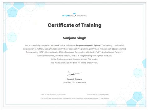 sanjana singh on linkedin python internshala