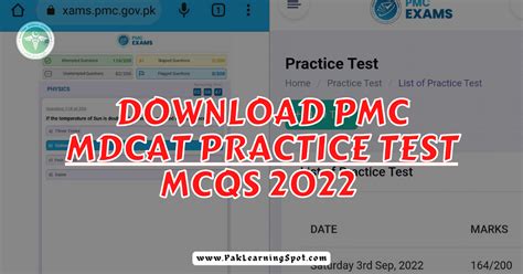 Download PMC Latest MDCAT Practice Test MCQs 2022 PakLearningSpot PLS Best Online Website