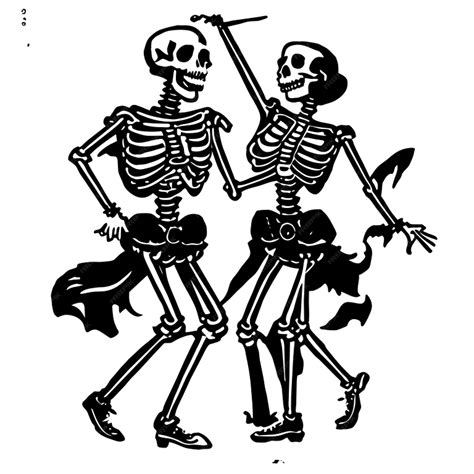 Two Skelleton Full Body Realistisch Dancing Vector Illustration Linocut Premium Ai Generated