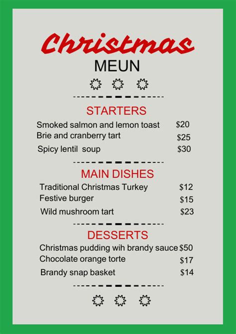 Red Green Illustrated Christmas Menu Price Li Template Postermywall