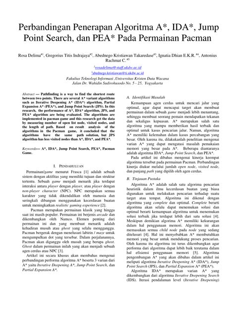 Pdf Perbandingan Penerapan Algoritma A Ida Jump Point Search Dan Pea P Ada Permainan Pacman