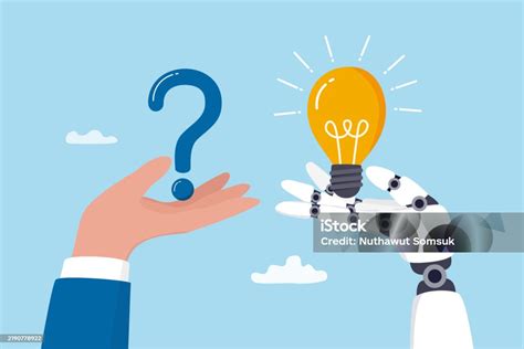 문제 해결을 돕는 인공 지능 Ai 어려운 질문에 답하는 챗봇 또는 기계 학습 지원 서비스 개념을 돕는 기술 물음표가 있는 사람의 손 및 Ai 답변 개발에 대한 스톡 벡터