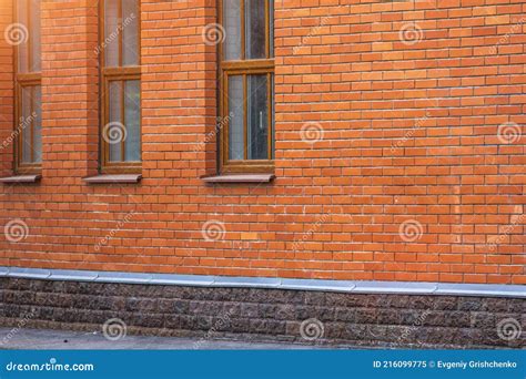 Brickwork Wall Exterior Finishing Work Lining The Plinth Stock Image