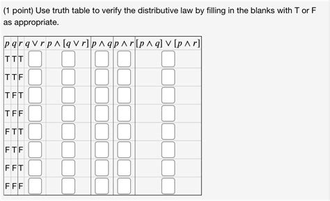 Solved 1 Point Use Truth Table To Verify The Distributive