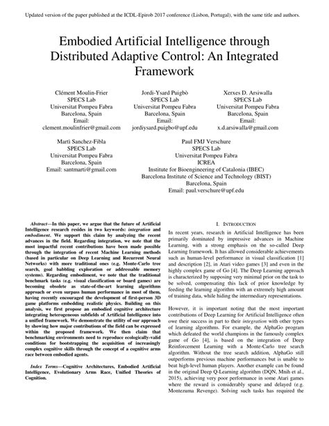Pdf Embodied Artificial Intelligence Through Distributed Adaptive Control An Integrated Framework