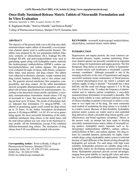 Pdf Once Daily Sustained Release Matrix Tablets Of Nicorandil