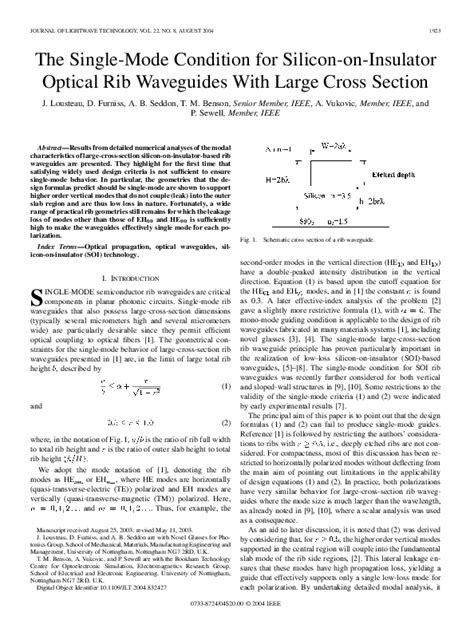 Pdf The Single Mode Condition For Silicon On Insulator Optical Rib
