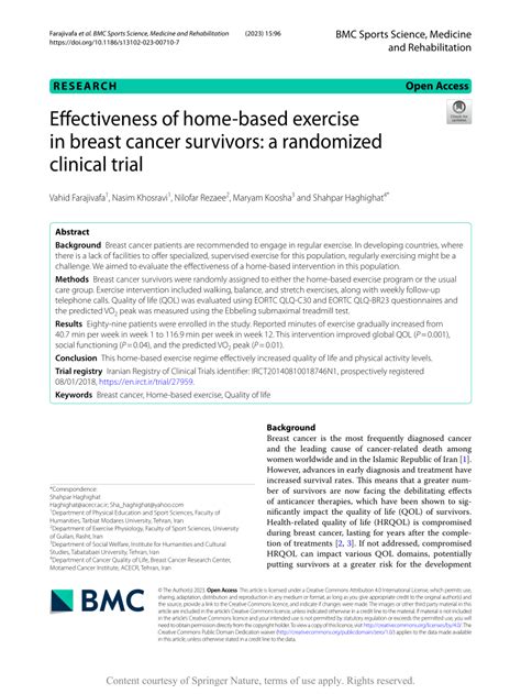 Pdf Effectiveness Of Home Based Exercise In Breast Cancer Survivors A Randomized Clinical Trial