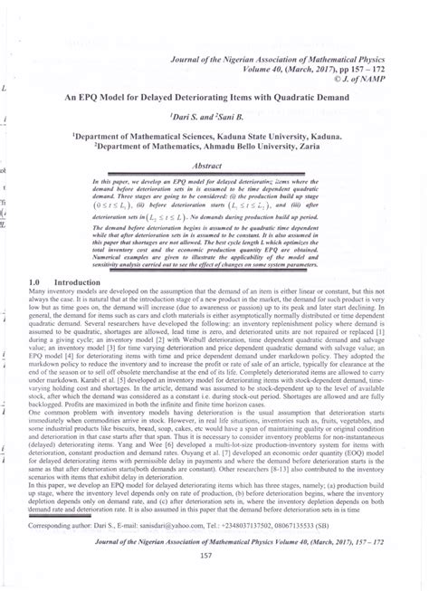 Pdf An Epq Model For Delayed Deteriorating Items With Quadratic Demand