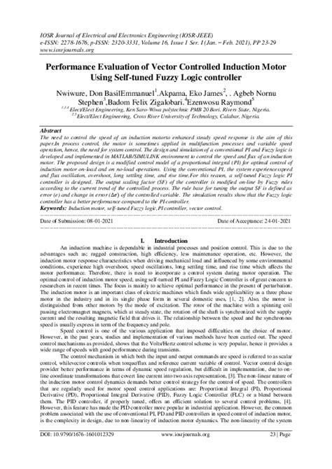 Pdf Performance Evaluation Of Vector Controlled Induction Motor Using