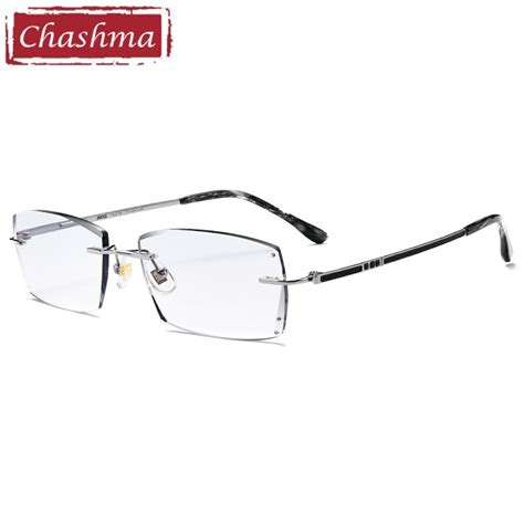 Chashma Ottica Mens Rimless Square Titanium Eyeglasses Tinted Lenses