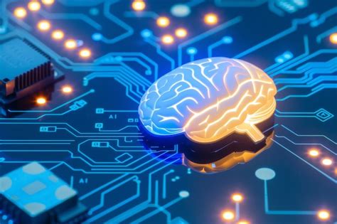 Ai Brain With Glowing Neural Network On Circuit Board Symbolizing Cognitive Technology Premium