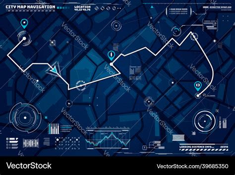 Hud Navigation City Map Screen Interface Vector Image