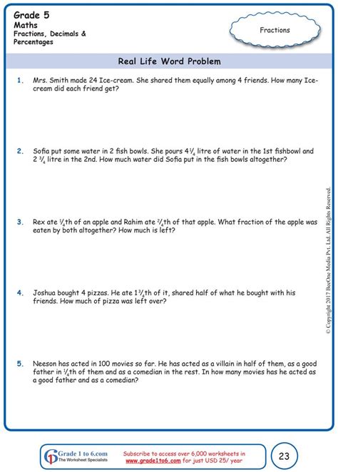 Word Problems In Fractions Grade 5 Math Math Worksheets Math For