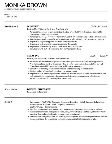 Senior Contracts Administrator Resume Samples Velvet Jobs