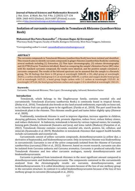 Pdf Isolation Of Curcumin Compounds In Temulawak Rhizome Xanthorrhiza Roxb