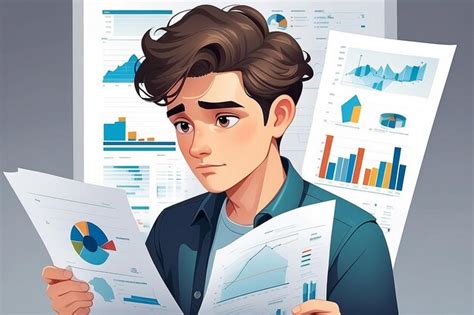 Premium Photo Illustration Of A Young Man Looking At Reports Guy Thinking About Statistics