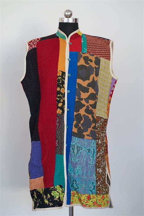 Vintage Kantha Quilted Jacket Sleeveless Patchwork Cotton Vest Etsy