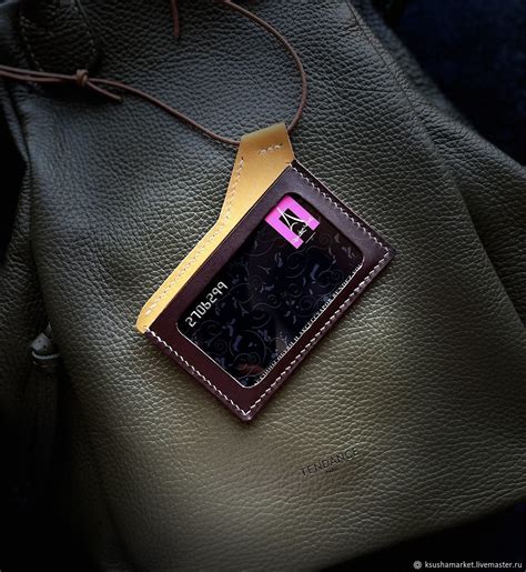 Чехол для пропуска, карты ID (на 2 карты) на кожаном шнуре на заказ в ...