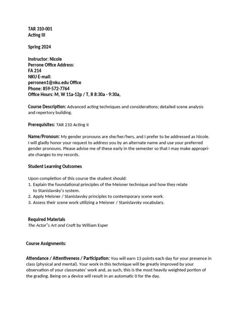 Tar310001perronespring 2024syllabus Pdf Course Credit