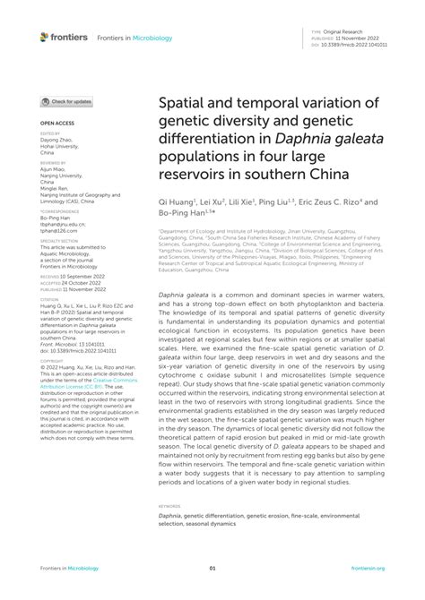 Pdf Spatial And Temporal Variation Of Genetic Diversity And Genetic Differentiation In Daphnia