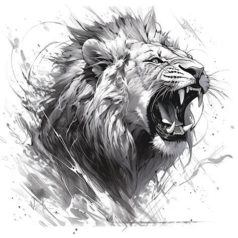 Roaring Lion Black And White Drawing