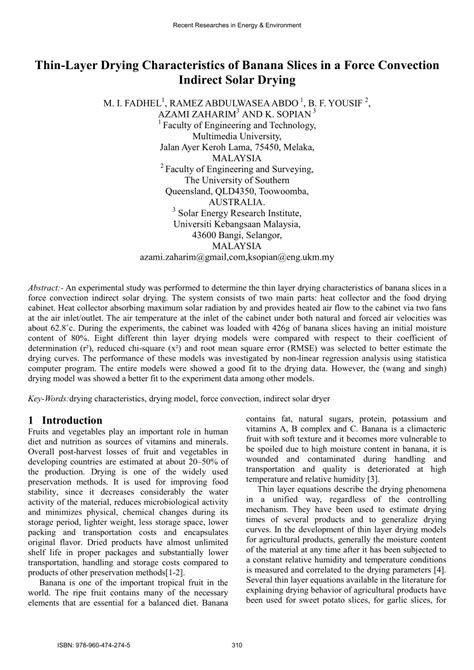 Pdf Thin Layer Drying Characteristics Of Banana Slices In A Force Convection Indirect Solar Drying
