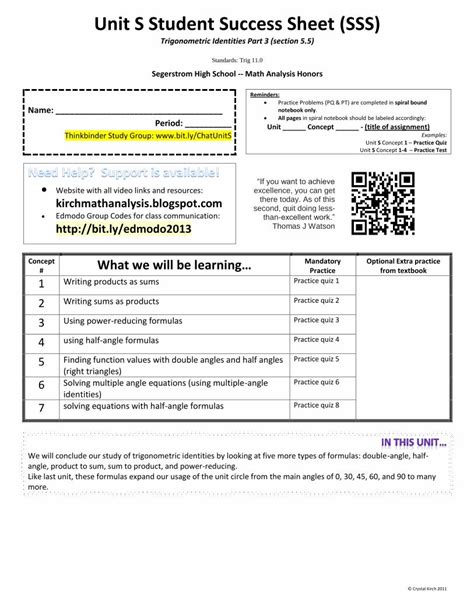 PDF Unit S Babe Success Sheet SSS Unit S Babe Success Sheet Trigonometric