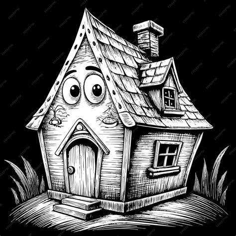 A Drawing Of A House With A Face Drawn On It Premium Ai Generated Vector