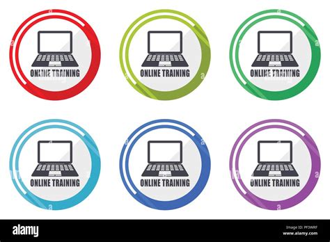 Online Training Editable Flat Vector Icons Collection Round Circle Web Buttons Set Of Colorful