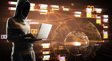 Internet Security Concept With Hacker At Digital Map With Node Tree And Internet Security Concept With Hacker At Digital Map With Node Tree And