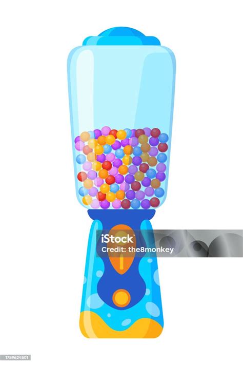 검볼 기계 아이콘입니다 다채로운 풍선껌이 있는 투명한 둥근 유리 사탕 디스펜서 자동판매기 용기 과자 공 페니 동전 흰색 바에 고립 된 벡터 그림 1 센트에 대한 스톡 벡터