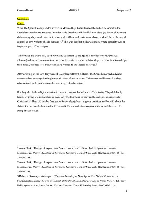 Global Sex Assignment 2 Carmen Kunst S1074517 Assignment 2 Question 1 Clark When The Spanish