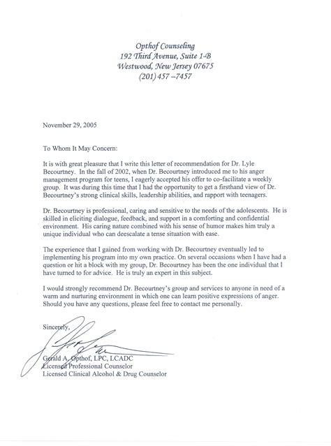 Letter Of Reference From Gerald Opthof Lpc