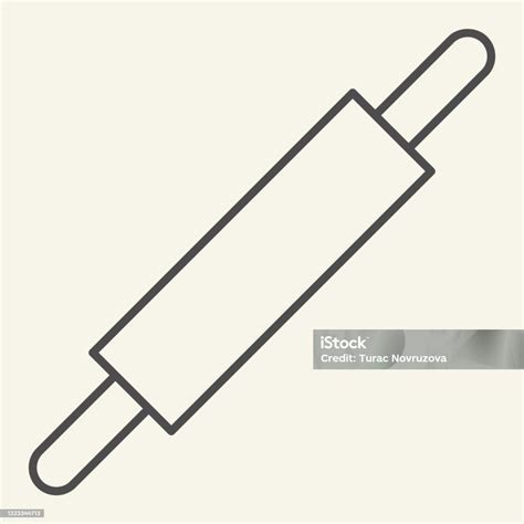 롤링 핀 가는 선 아이콘입니다 부엌 나무 롤러 기호 베이지 색 배경에 윤곽 스타일 그림 주방 용품 조리 기구는 모바일 개념 및 웹 디자인에 대한 기호 벡터 그래픽 가냘픈에