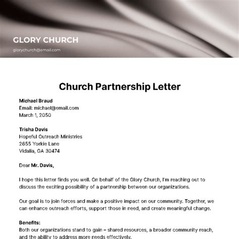 Free Church Partnership Letter Template To Edit Online