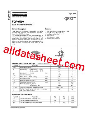 FQP9N50 Datasheet(PDF) - Fairchild Semiconductor