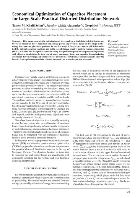 Pdf Economical Optimization Of Capacitor Placement For Large Scale