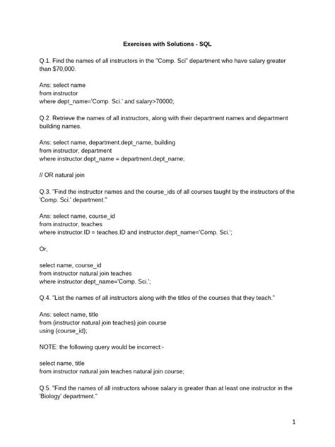 Exercises With Solutions Sql 1 Pdf Databases Data Management