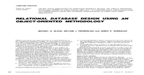 Relational Database Design Using An Object Oriented Methodology Pdf