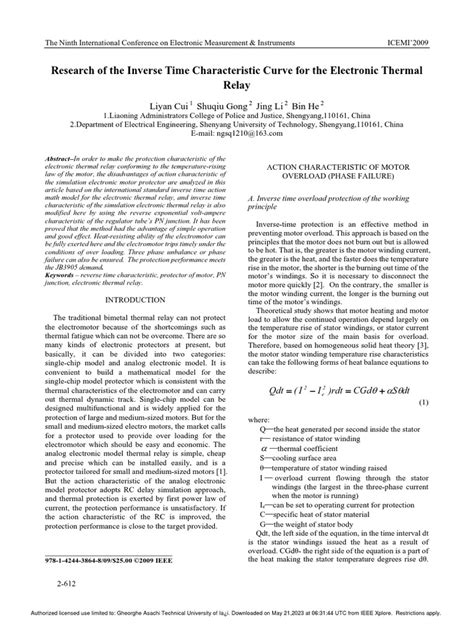 Research Of The Inverse Time Characteristic Curve For The Electronic Thermal Relay Pdf